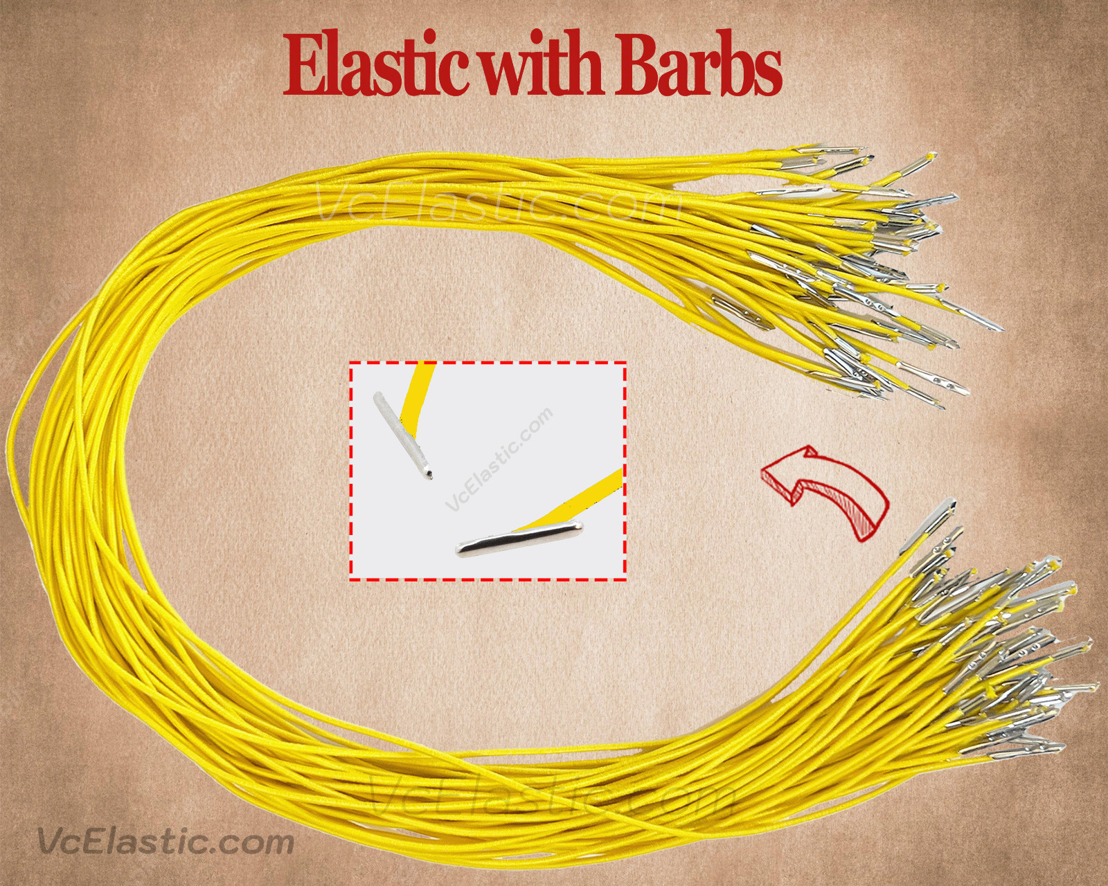 13 inch Black Elastic Barbed Cord String Band with Metal Barbs Prongs ...