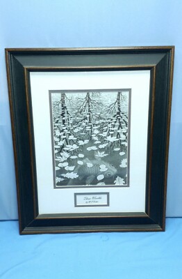 Framed M C Escher 18x15 Koi Fish Print Three Worlds Art Pond Matted ...
