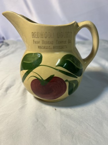 Vintage Watt Pottery Apple #15 Pitcher Advertising Redwood County Farm ...