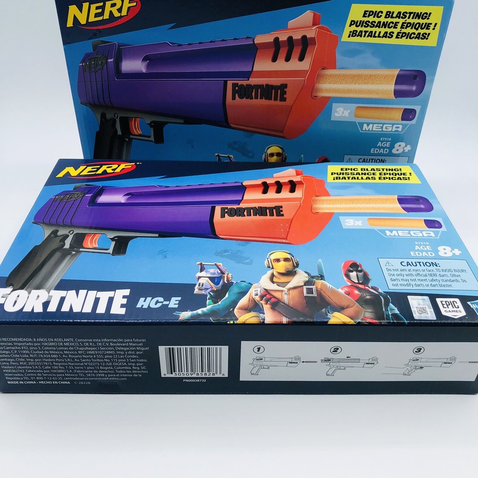 NEW (2) Hasbro Nerf Fortnite HC-E Mega Dart Blaster Guns, 3 Mega Darts ...
