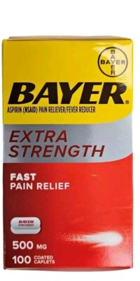 Bayer Aspirin Extra Strength 500mg, 100 Coated Caplets *check ...