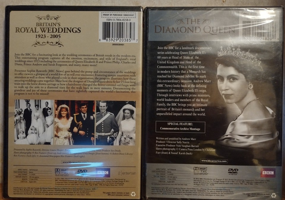 Lot Of 2 BBC DVDs Britian's Royal Weddings And The Diamond Queen NEW ...