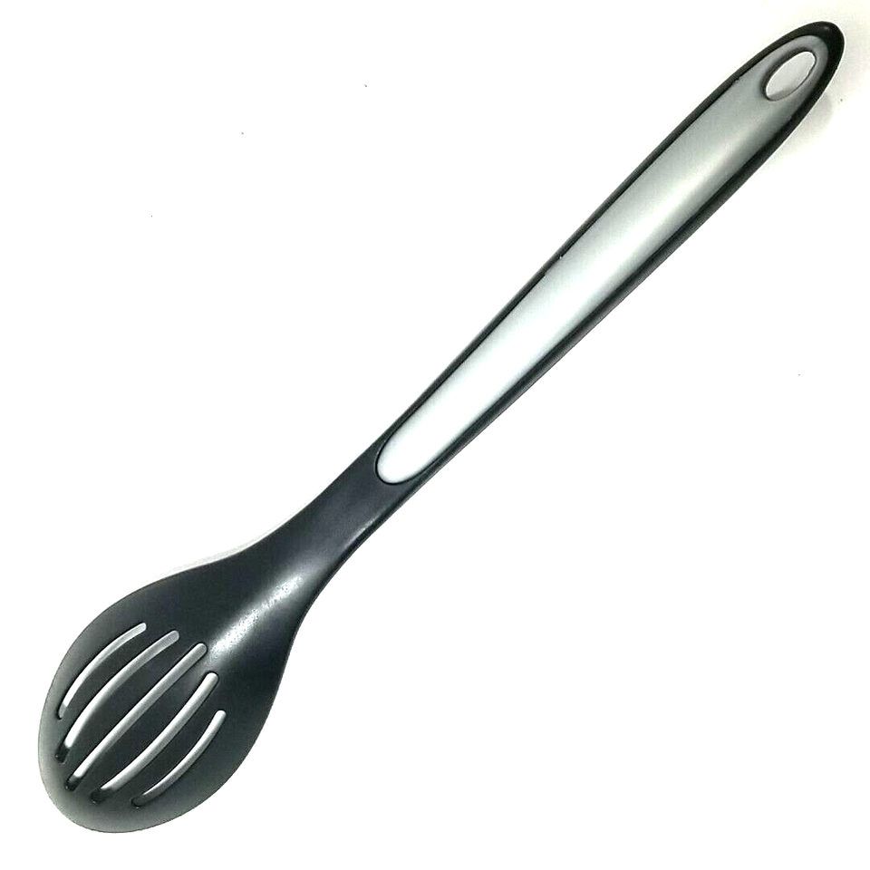 Calphalon Slotted Serving Spoon Nylon Silicone Black Gray Straining ...