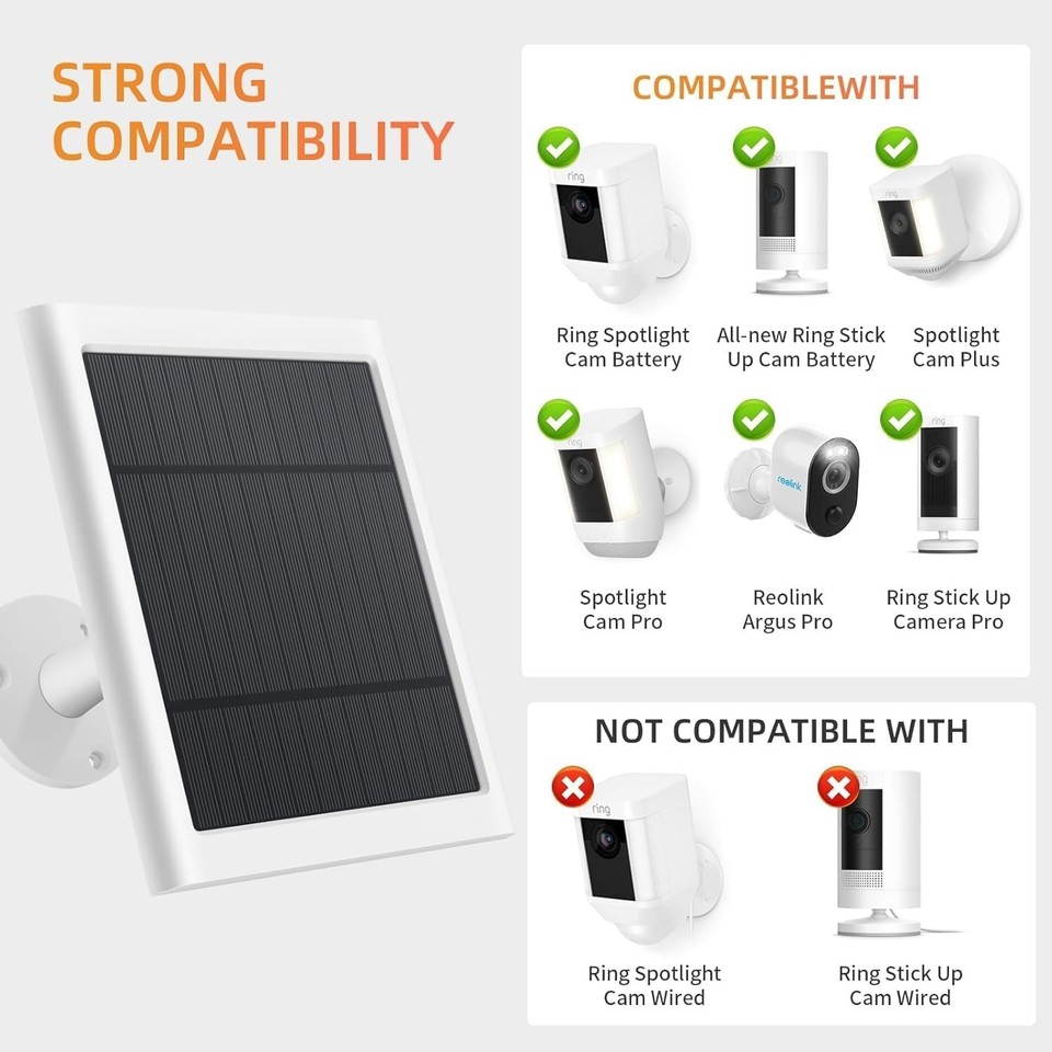 Solar Panel for Ring Camera, 2 Pack 4W Solar Charger Compatible with ...