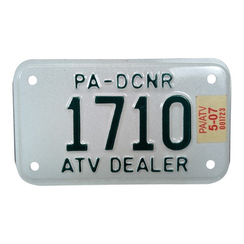 2007 Pennsylvania ATV Dealer License Plate PA DNCR Motorcycle Sized Tag ...