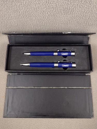 LOWE'S PEN SET BLUE & CHROME IN HARD CASE BLUE INK and MECHANICAL ...