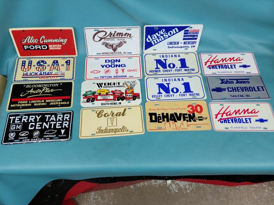 VINTAGE LOT OF 15 DEALERSHIP LICENSE PLATES CHEVROLET CHEVY FORD ...
