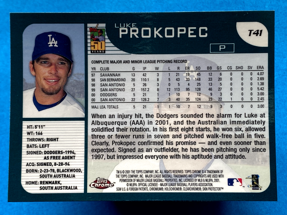 2001 Topps Traded & Rookies Chrome Luke Prokopec #T41 | eBay