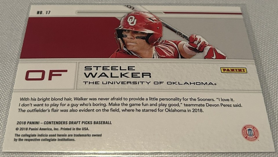 2018 Panini Contenders Baseball Steele Walker Oklahoma Sooners School ...