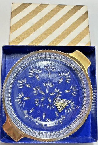 Vintage Federal Glass Co. Round Dish - Clear Pressed Glass, 22K GOLD ...