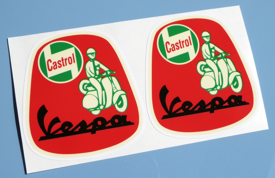 SCOOTER retro 'CASTROL' vintage classic stickers decals 1 pair to fit ...