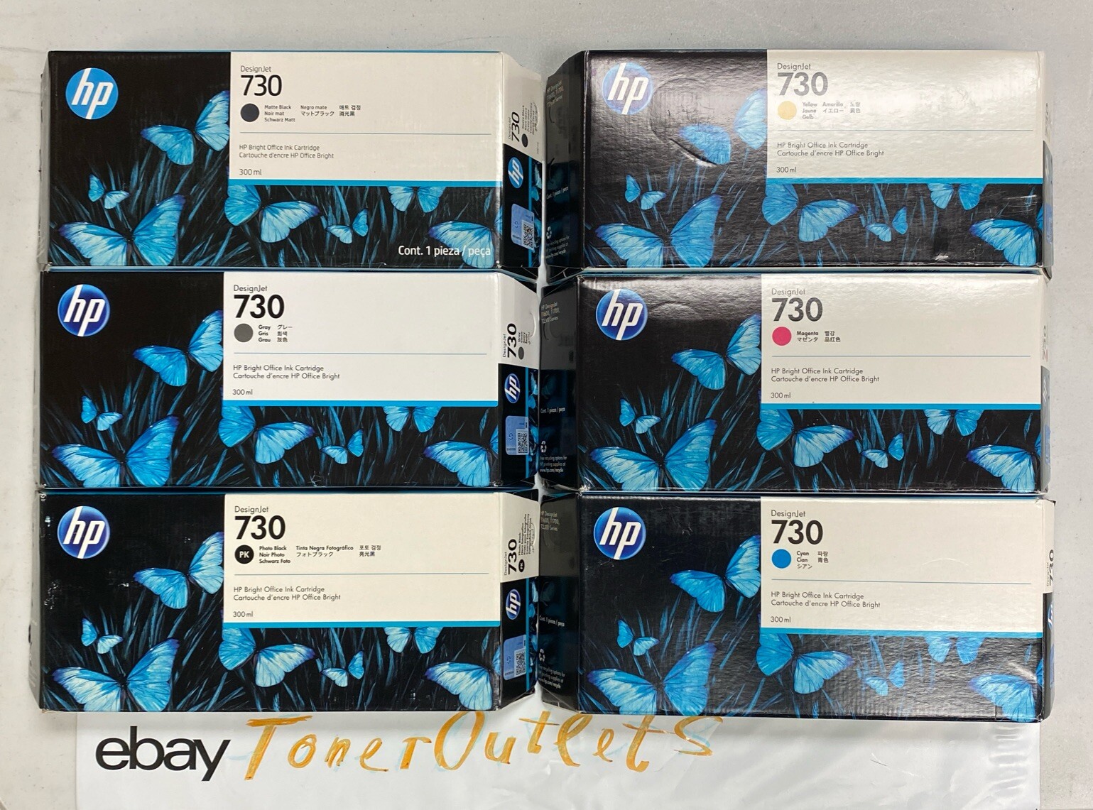 HP 730 INK CARTRIDGE SET of 6 MAGENTA CYAN YELLOW GRAY BLACK -300ml ...