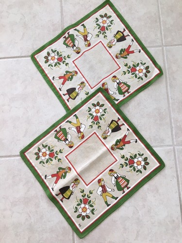 2 Swedish Table Toppers By Hill Placemats Napkins Folk Dance Art Retro ...