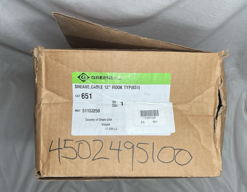 GREENLEE 651 12" Hook Type Cable Sheave 4000 lb Max Mat. 51153250 | eBay