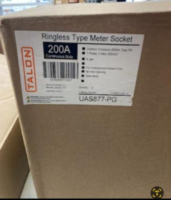Talon UAS877-PG Ringless Type Meter Socket outdoor 200 amp 1 Phase 4 ...