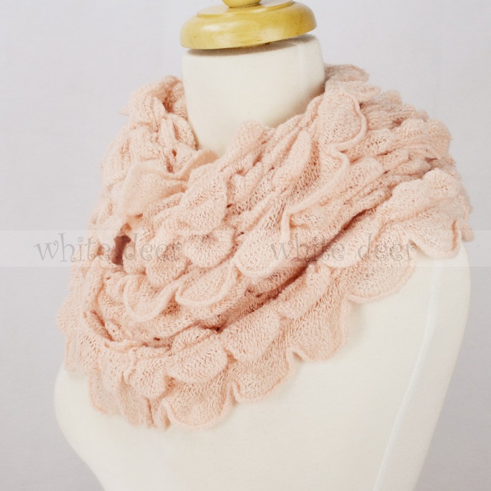 Solid Color Knit Infinity Winter Scarf Elastic Warm Bubble Fringe ...