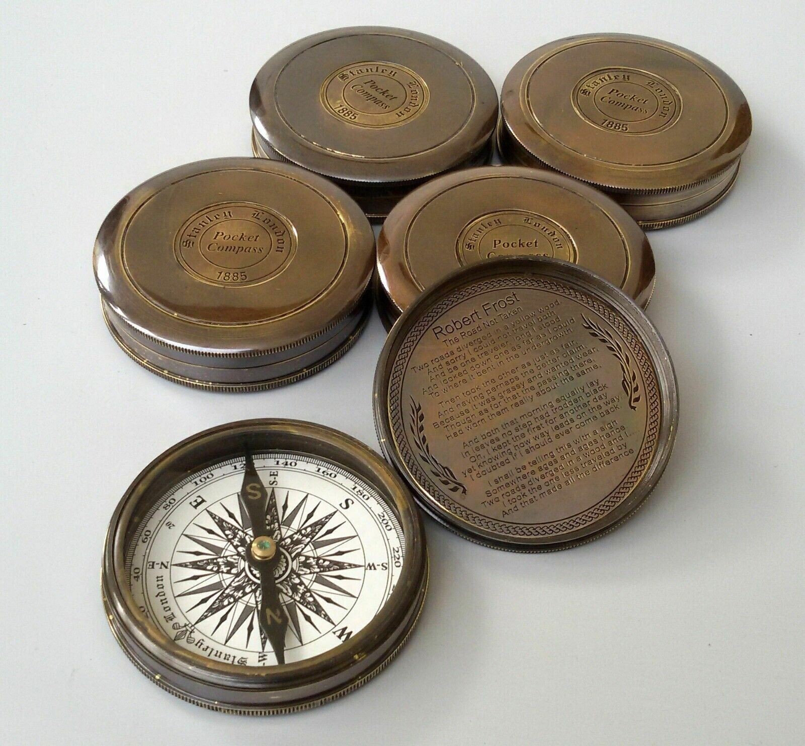 Stanley London Brass Compass Robert Frost Poem Compass Lot of 5 Unit | eBay