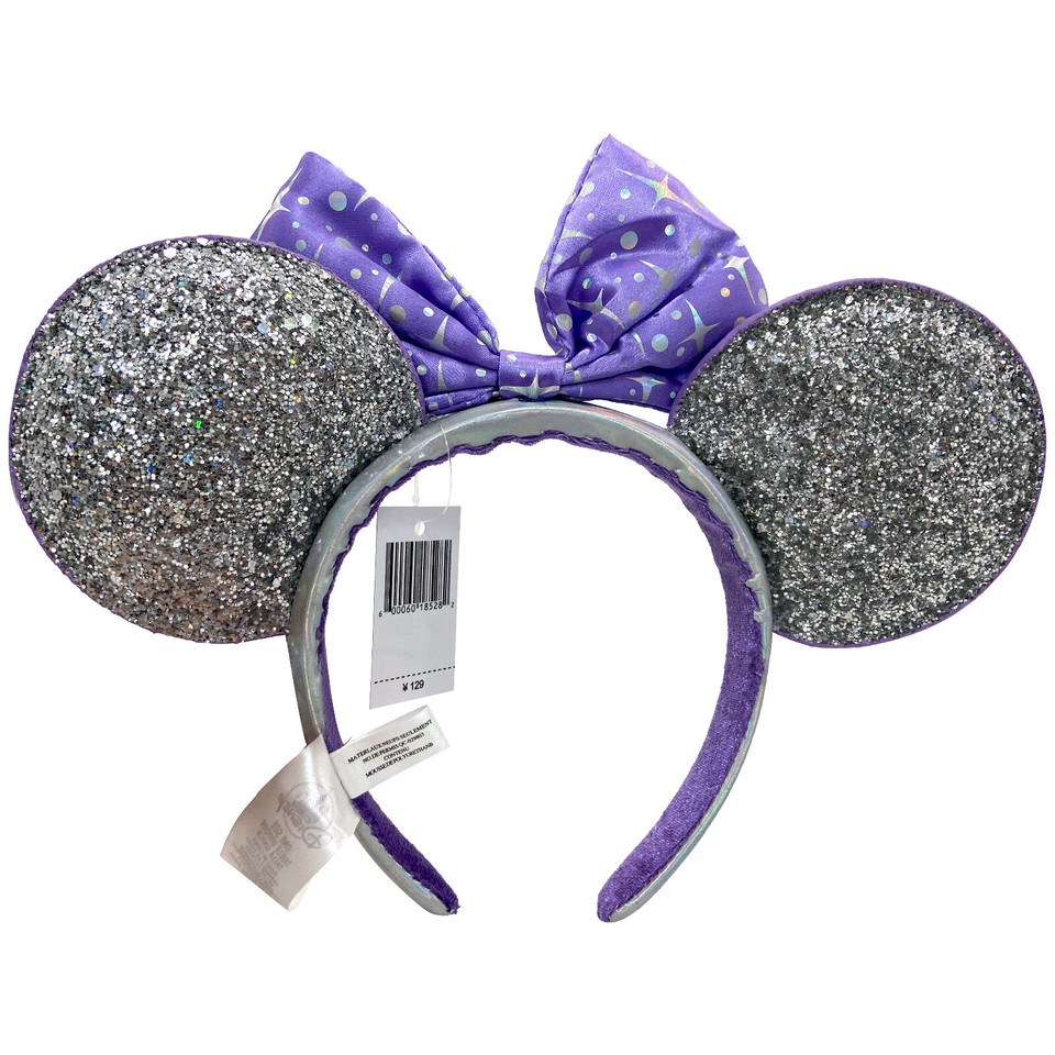 Disney~ Park blue sparkling star bow silver sequined Mickey Mouse ear ...