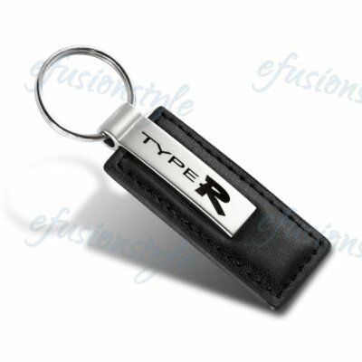 For Honda Type R Logo Black Leather Chrome Key Fob Keyring Keychain ...