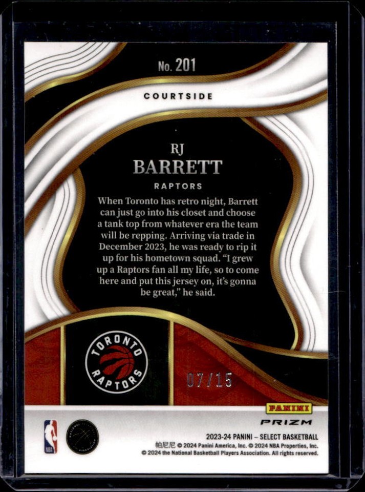 2023-24 Select RJ Barrett Neon Orange Pulsar Prizms FOTL Courtside #/15 ...