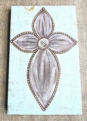Vallie Pate Designs Painted Cross On Wood Wall Art Brown & Blue | eBay