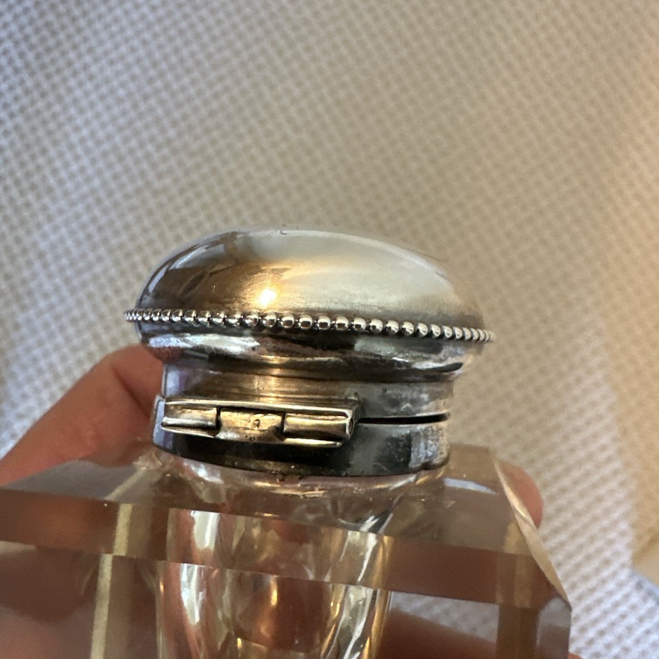 ANTIQUE STERLING SILVER LIDDED CRYSTAL INK WELL BY WALLACE HEAVY ...