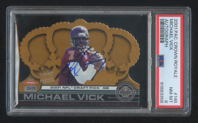 PSA 8 Michael Vick 2001 PACIFIC CROWN ROYALE RC AUTOGRAPH ON CARD AUTO ...