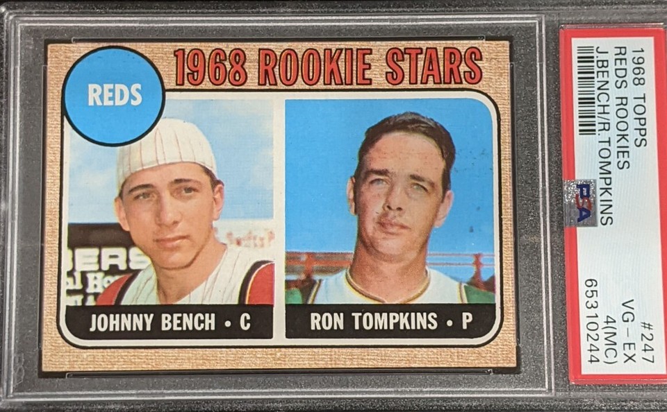1968 Topps Johnny Bench ROOKIE PSA 4 VG-EX (mc) #247 Reds Ron Tompkins ...
