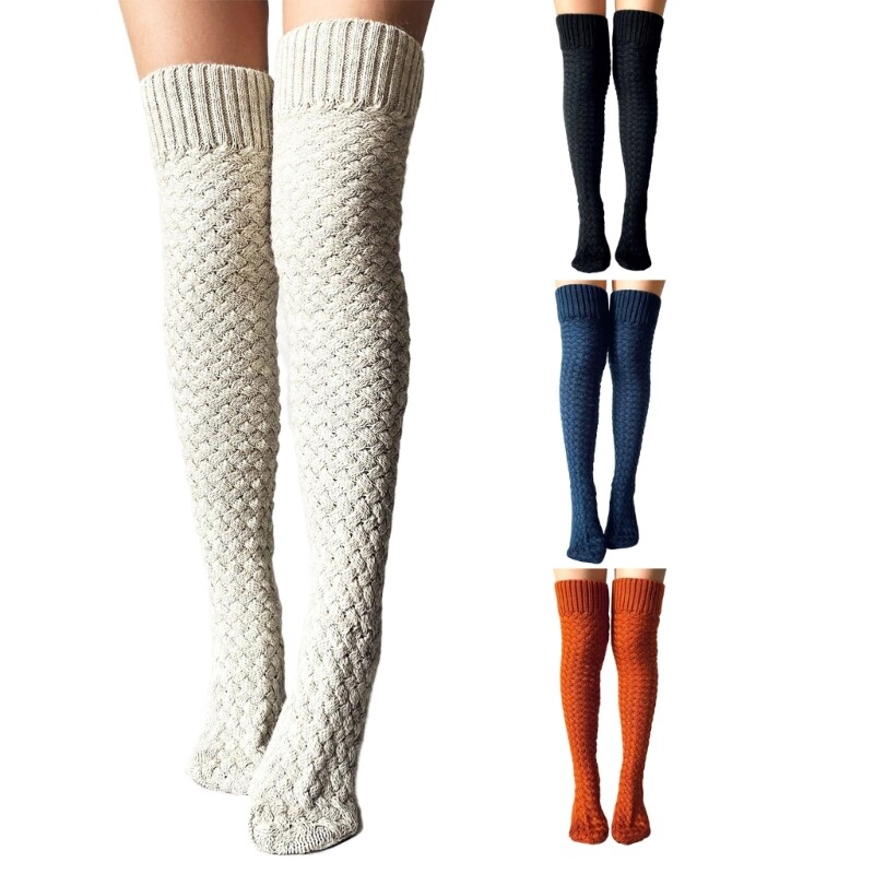 Women Braided Cable Knit Thigh Boot Socks Twisted Knitting Long Leg ...