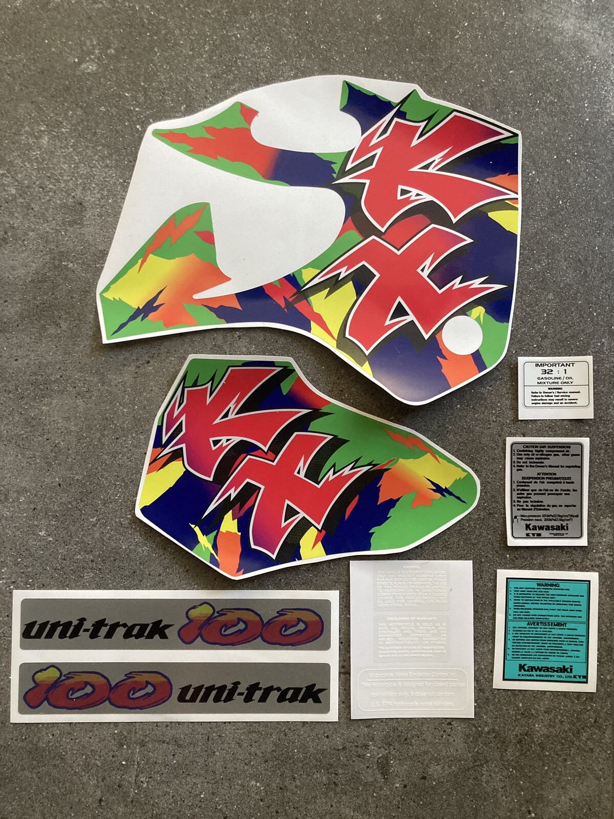Kawasaki 1994 KX100 Full Decal Set/ Sticker Kit Including Backgrounds ...
