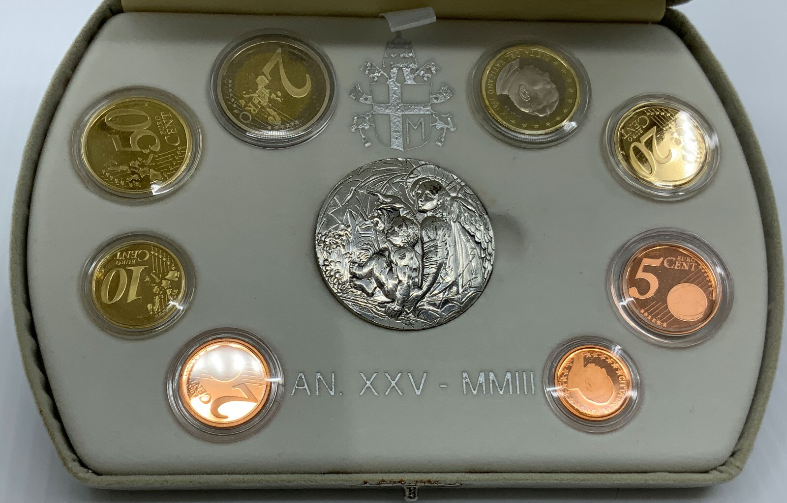 2003 Vatican POPE JOHN PAUL II 8 Coin Set WITH SILVER Leonardo MEDAL ...