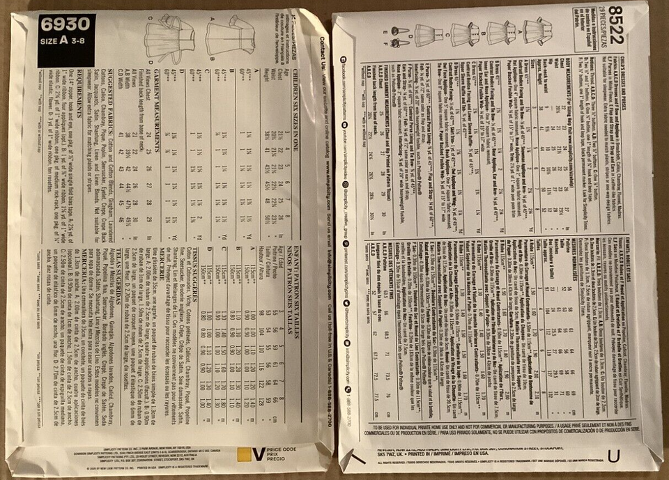 (2 PATTERNS) Simplicity #6930 Kids Size 3-8 Simplicity #8522 Kids Size ...