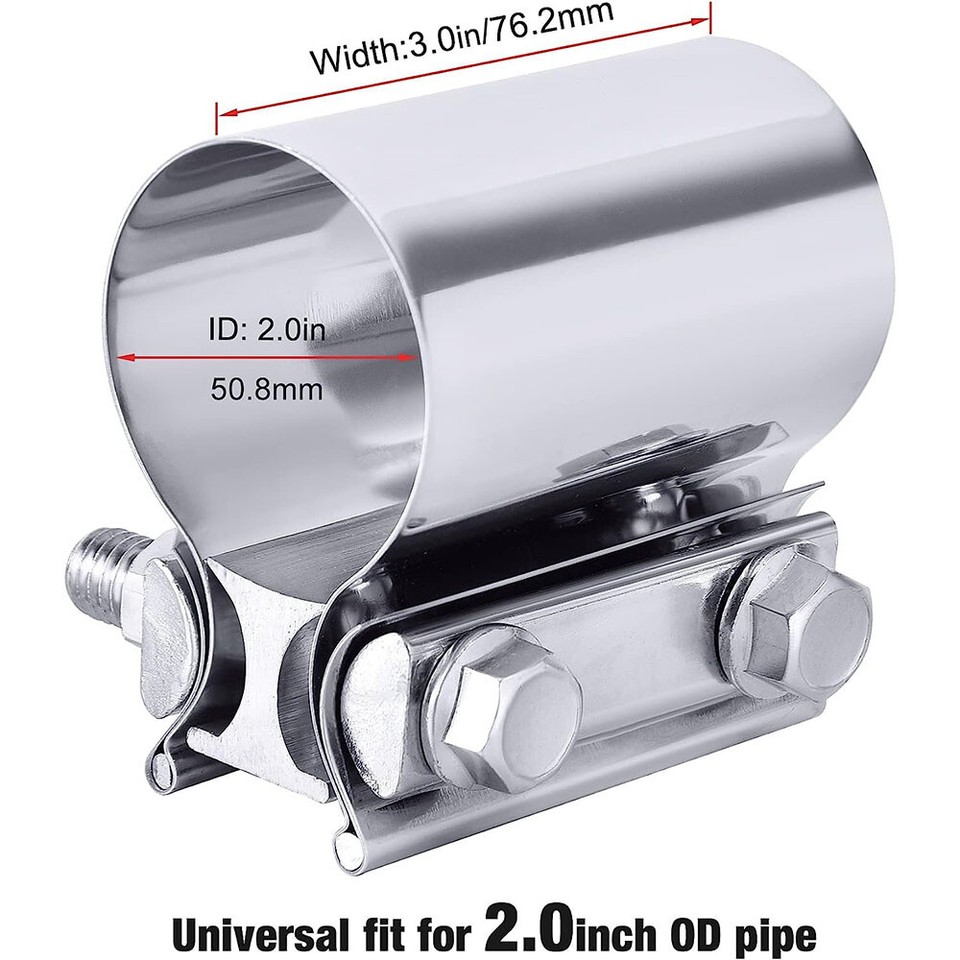 2" Inch Stainless Steel Butt Joint Band Exhaust Clamp Sleeve Coupler ...