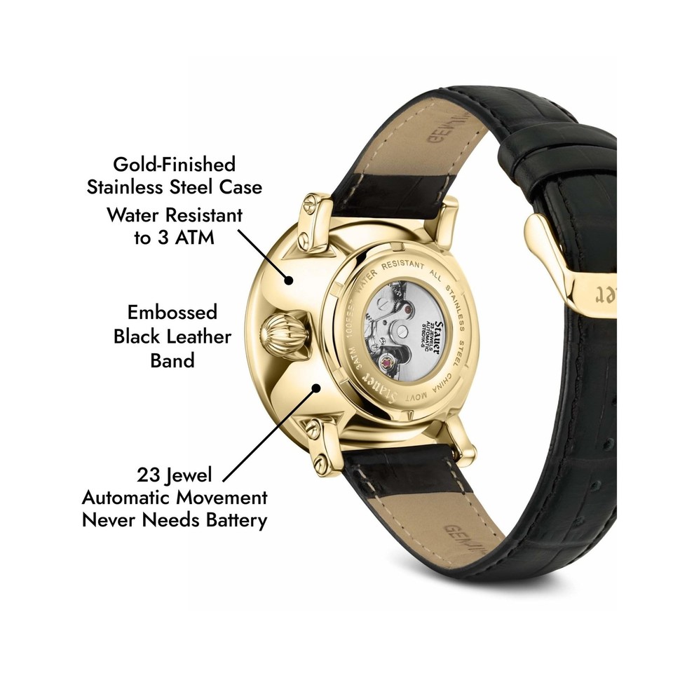Stauer DuMonde Automatic Watch – 40mm Gold-Plated Case, 23-Jewel ...