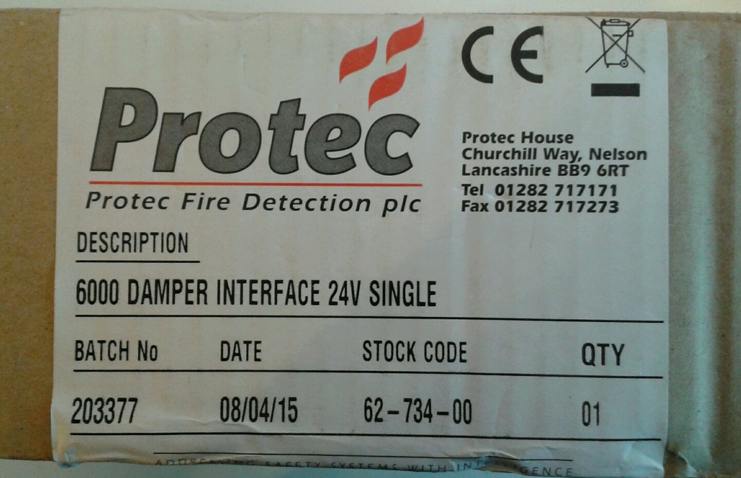 Protec Fire Detection 6000 Damper Interface 24V Single, Free P&P To UK ...