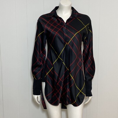 Rag & Bone Edith Blouse Womens XS Black Red Silk Satin Window Pane ...