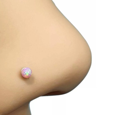 Opal Nose Stud Pink Gemstone 22g (0.6mm) 925 Sterling Silver Ball End ...
