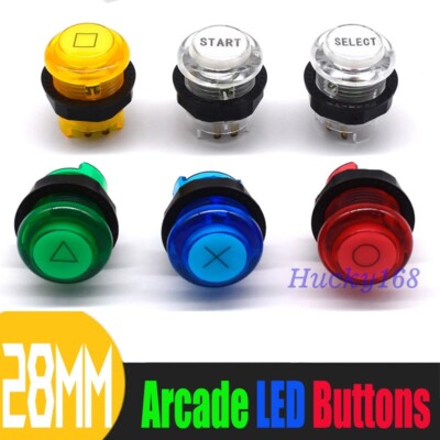 6 Pcs 28mm Arcade LED Push Buttons illuminated COIN 1P 2P PAUSE Start ...