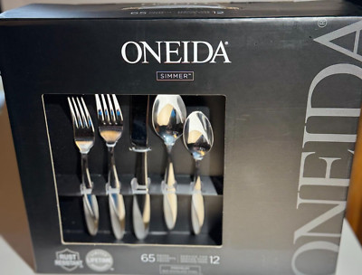 Oneida Simmer Stainless Steel 65pc Flatware Set Service for Twelve ...