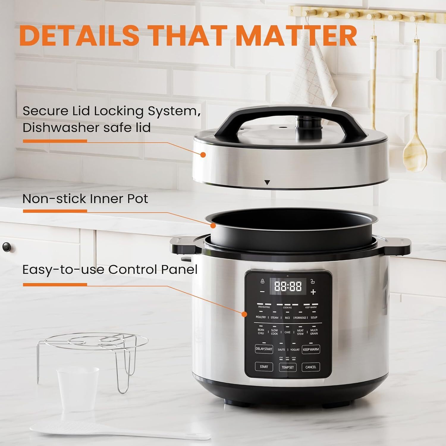 6QT Electric Stainless Steel Pressure Cooker 12-in-1 Multi Cook ...