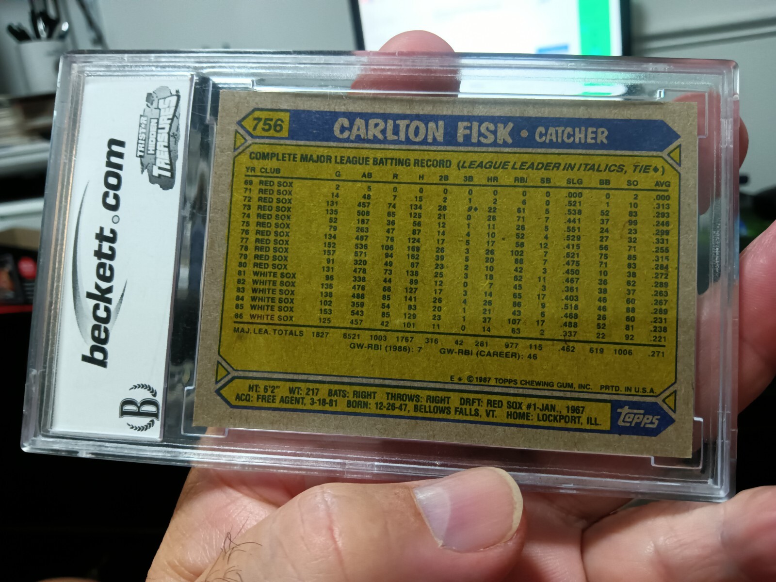 TOPPS 1987 #756 CARLTON FISK AUTHENTIC BCCG TOP RATER 10 MINT OR BETTER ...