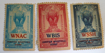 3 BOSTON MASSACHUSETTS HAM RADIO VERTIFICATION STAMP LOT , WNAC, WBIS ...