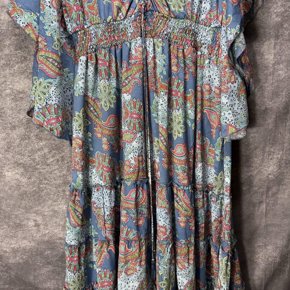 Anthropologie Boemo Maxi Dress Size L Paisley Smocked Tiered Kimono ...