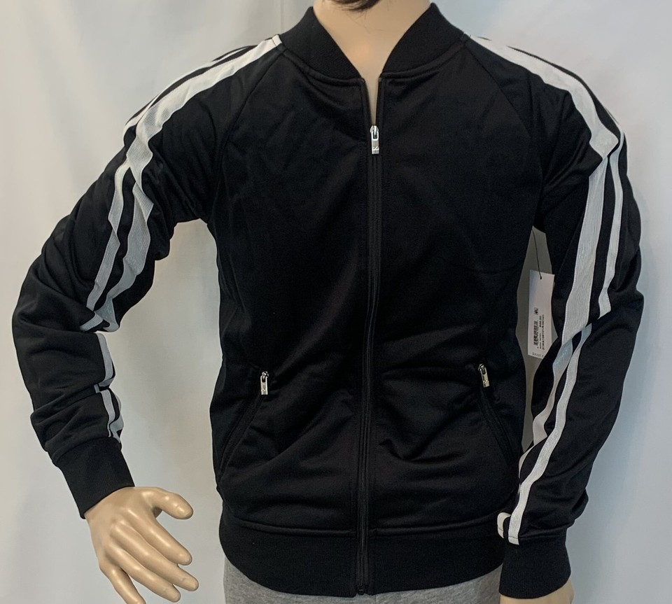 2xist black w white sleeve stripe cheetah back long sleeve zip jacket ...