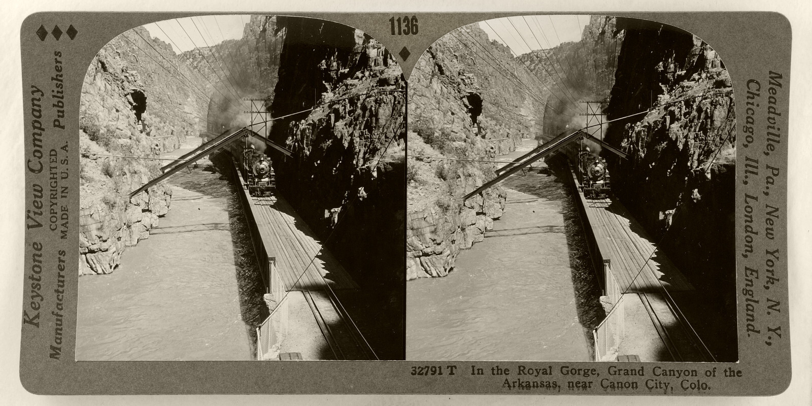 Keystone Stereoview a Train in Royal Gorge, Colorado From 600/1200 Set ...