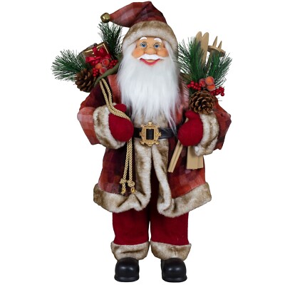 Weihnachtsmann Figur Santa 60cm groß mit Geschenken & Zapfen Dekoration ...