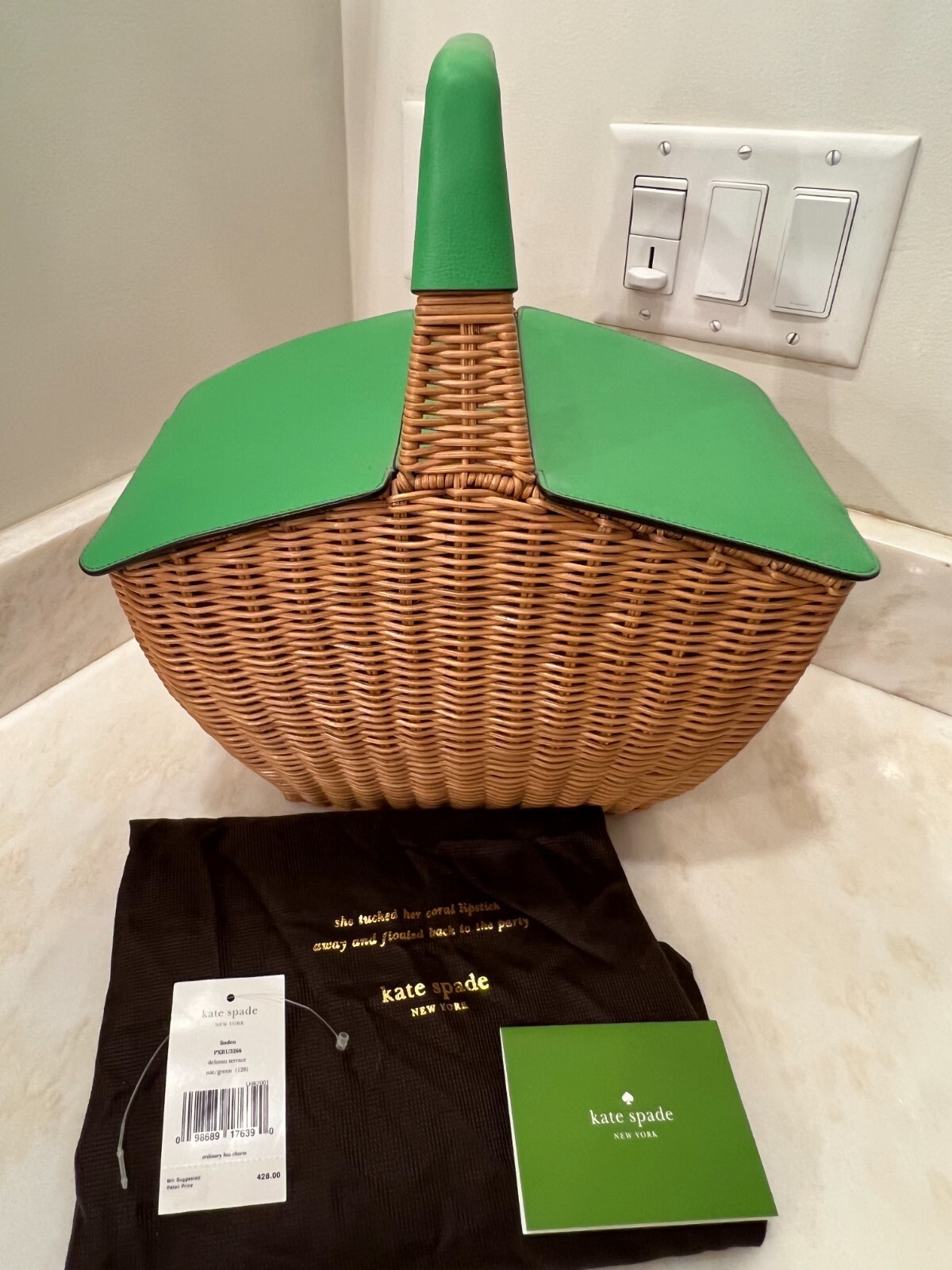 NWT Kate Spade New York Linden Wicker Picnic 3D Wicker Basket in Green ...