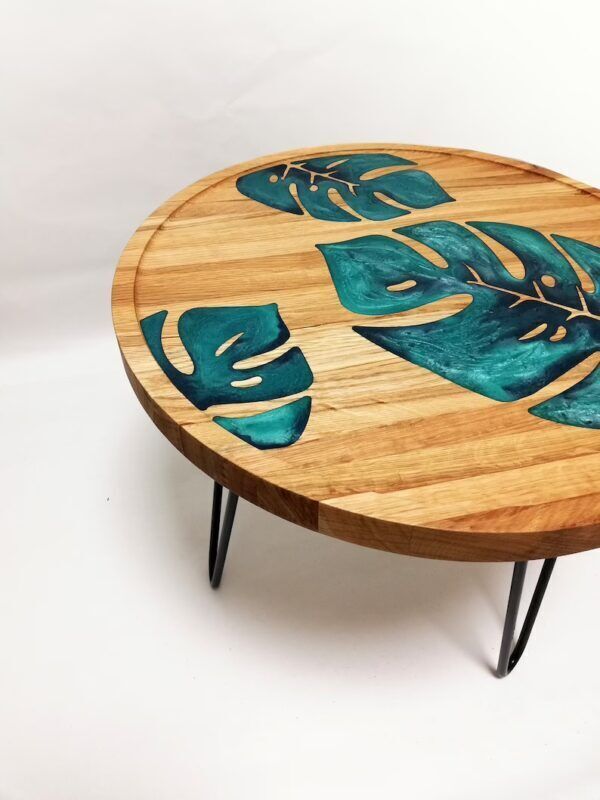 Unique Leaf Pattern Epoxy Round Resin Coffee Table Wood Table Patio ...