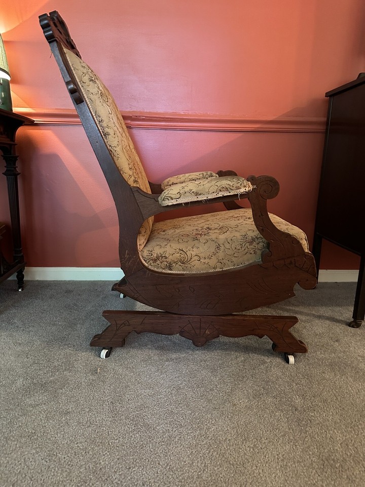 Victorian Platform Rocker Wood with Fabric Upholstery Antique Rocking ...