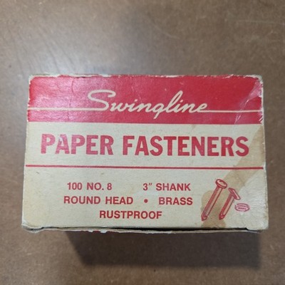 Vintage Swingline Paper Fasteners 3" No 8 Round Head Brass Partial Box ...
